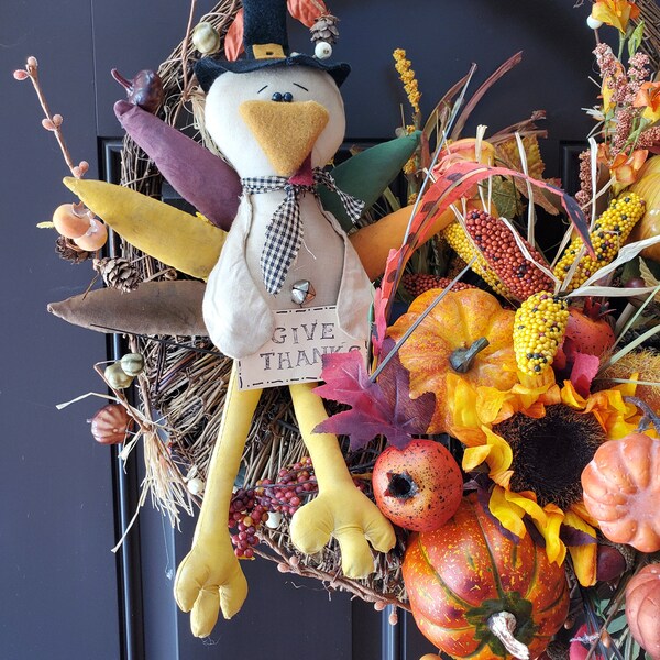 Thanksgiving Pilgrim Primitive Turkey With Colored Feathers, Give ...