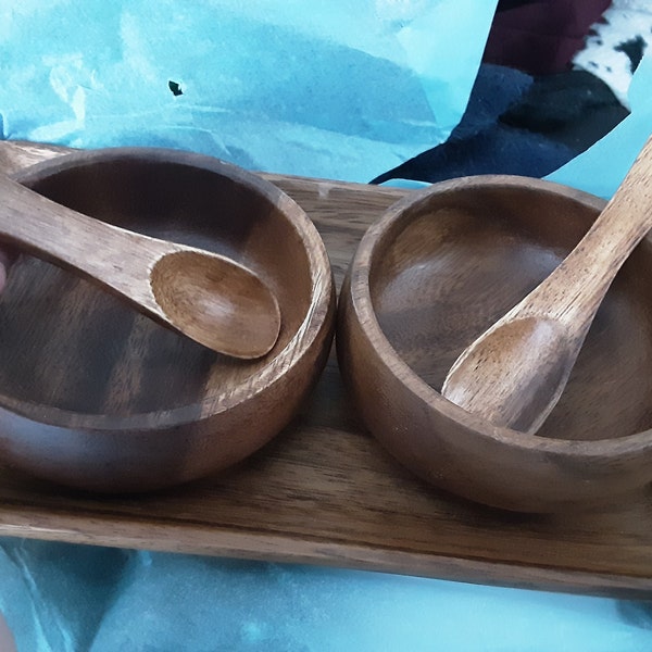Set of 5 Handmade Acacia Wood Round Calabash Bowls With Tray | Round ...
