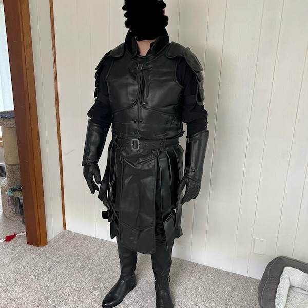 Black Leather Medieval Armour Cloak - Hooded Viking Cloak Costume for ...