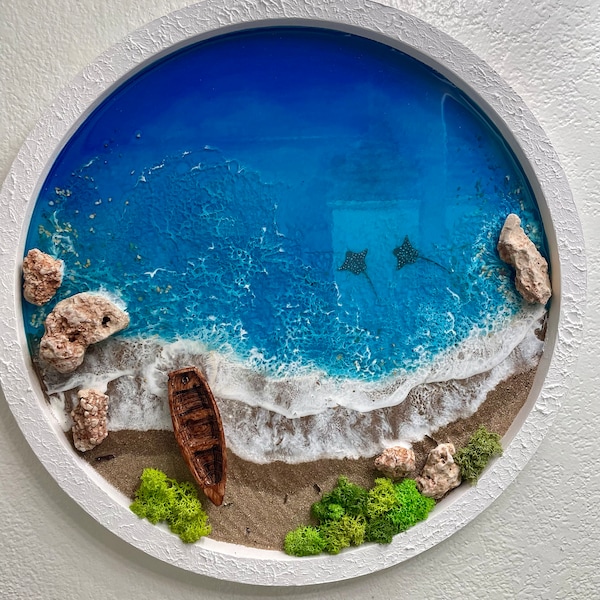 Large Ocean Themed Resin Wall Art, 3D Realistic Epoxy Wave, Ocean ...