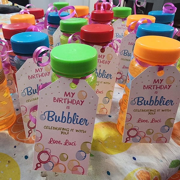 Editable Bubble Favor Tags Pink Bubble Birthday Thank You Tags Popping ...