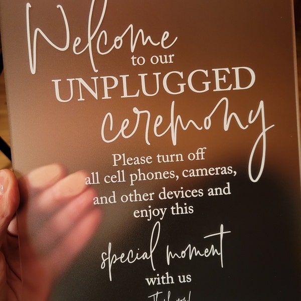 Unplugged Ceremony Clear Glass Look Acrylic Wedding Sign, Unplug Be ...