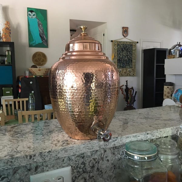 8L Pure Copper Water Dispenser Hand Hammered Indian Copper Home Studio ...