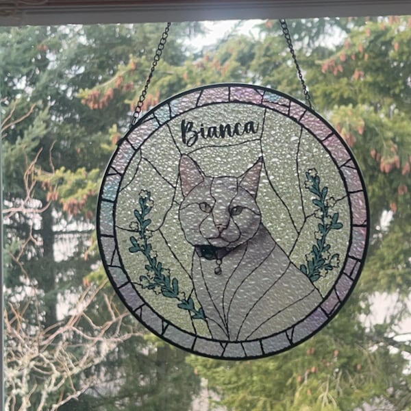 Custom Cat Portrait Stained Glass Suncatcher, Custom Pet Portrait From ...