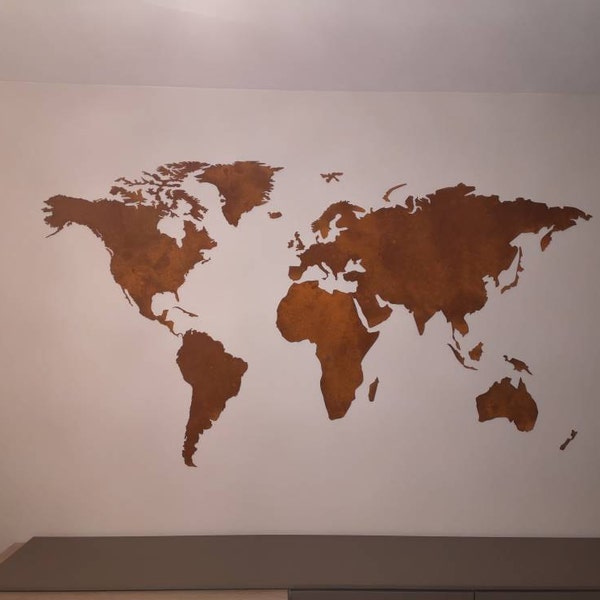 Large Metal World Map Very Detailed Magnetic Corten Wall Decor. Rusty ...