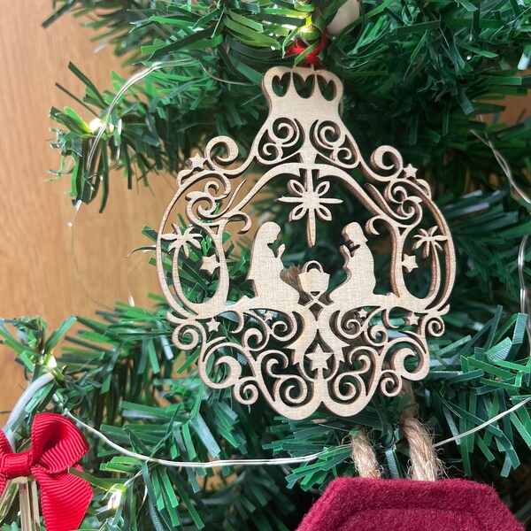 Nativity Scene Bauble • Christmas Nativity Decoration • Wooden ...