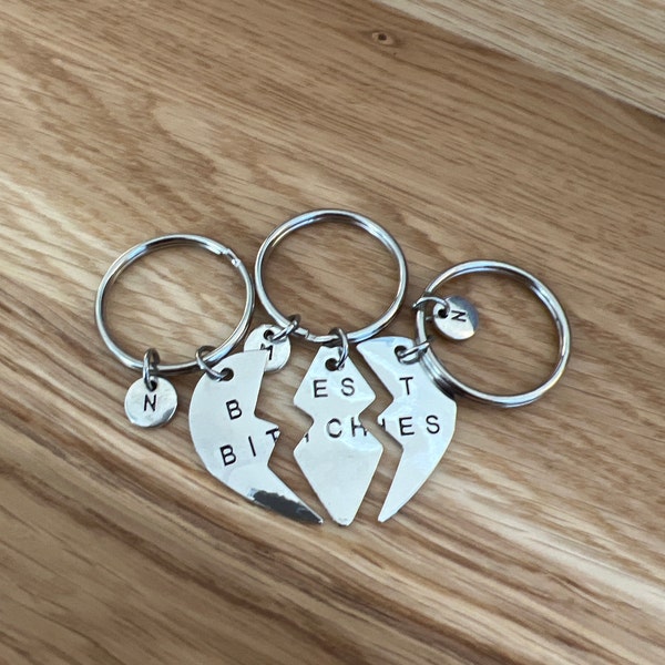 Personalized 3 Best Friends Keychains, Best Bitches Kechains, 3 BFF Key ...