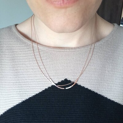 Rose Gold Delicate Necklace With Tiny Beads, Elegant Minimalist Dainty ...