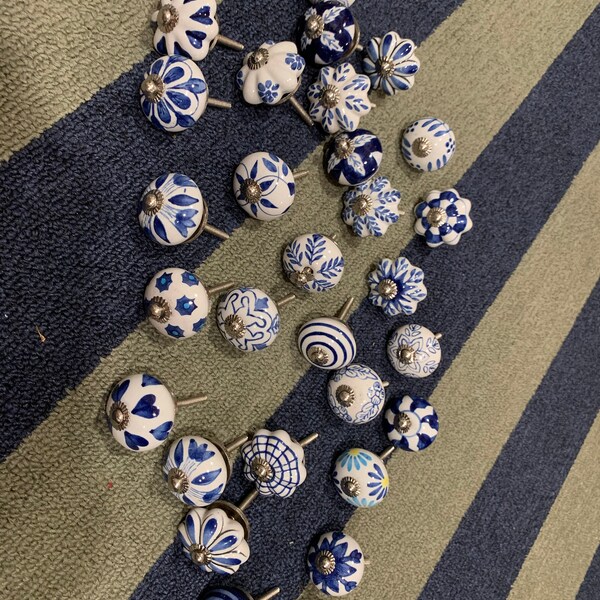Assorted Blue and White Ceramic Knobs Ceramic Door Knobs Kitchen Cabinet Drawer Pulls - Etsy