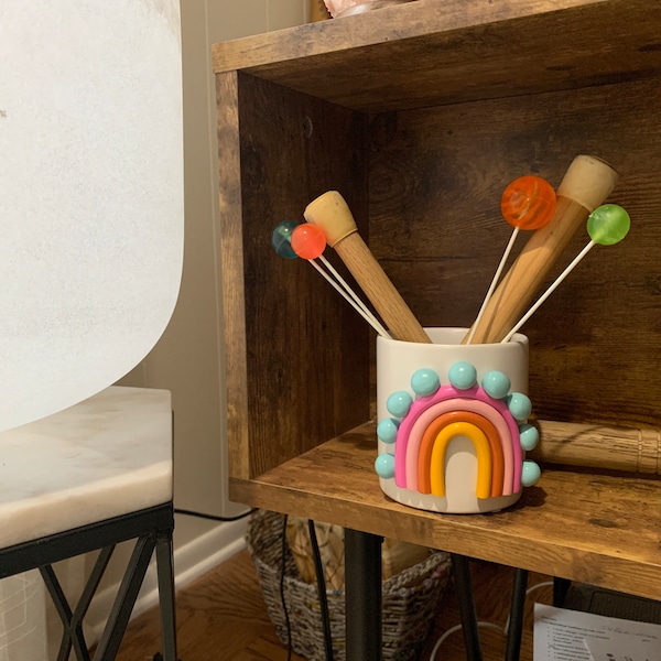 Retro Eclectic Colorful Planters/ Cute Ceramic Planter/ Rainbow Pot ...