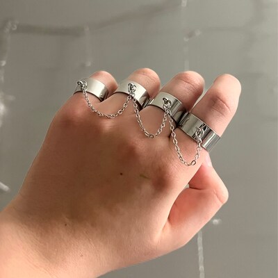 Adjustable Four Bohemian Punk Finger Rings Silver Color With Chains ...