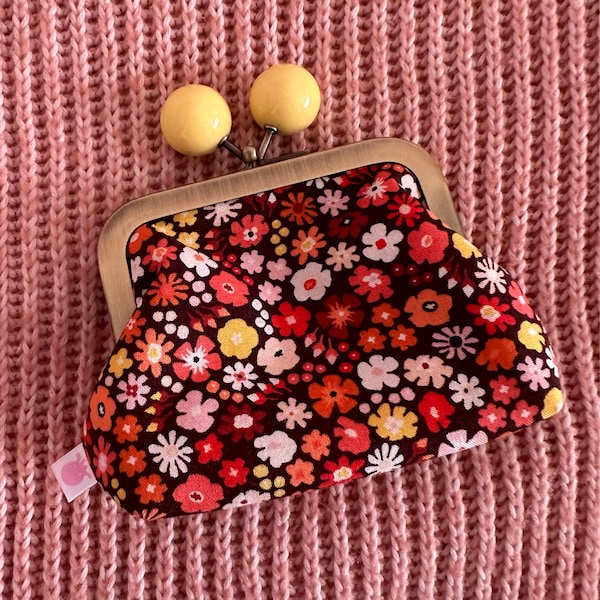 Metal Frame Coin Purse With Color Bobble Heart Flowers in Pecan Color ...