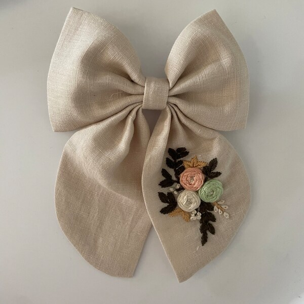 ROSE Bow Sewing Pattern With Embroidery, Video Tutorial, Doll Size Bow ...