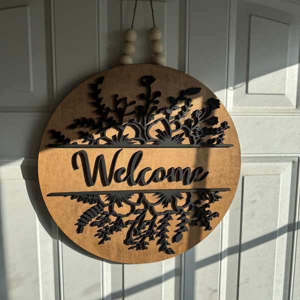Wood Welcome Sign | Entry Way Decor | Floral Welcome Sign | Front Door ...