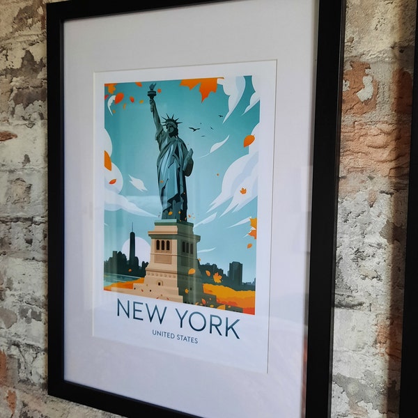 New York City Travel Print - United States, Statue of Liberty, New York ...