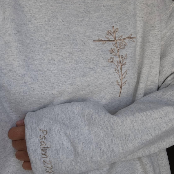 Embroidered Floral Cross Sweatshirt: Christian Faith Crewneck - Etsy