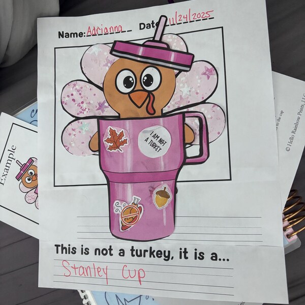 Pink Stanley Cup Turkey Disguise Printable Craft Kit, Coloring Turkey ...