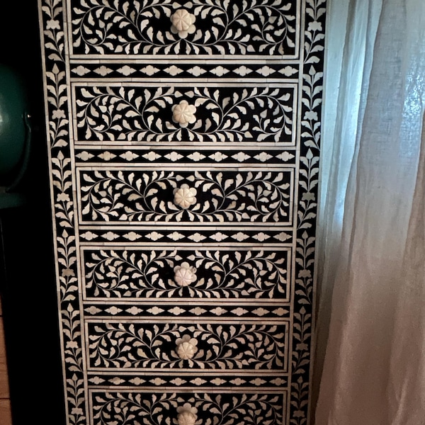 Teak Wood Inlay Vines Dresser, Wood Inlay Dresser, Wood Inlay Sideboard ...