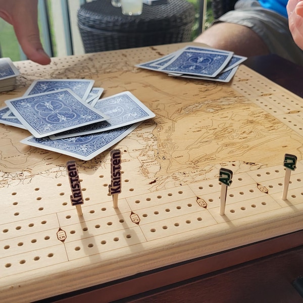 Nautical Themed 3 Track Cribbage Board With a Lighthouse and Ship on ...
