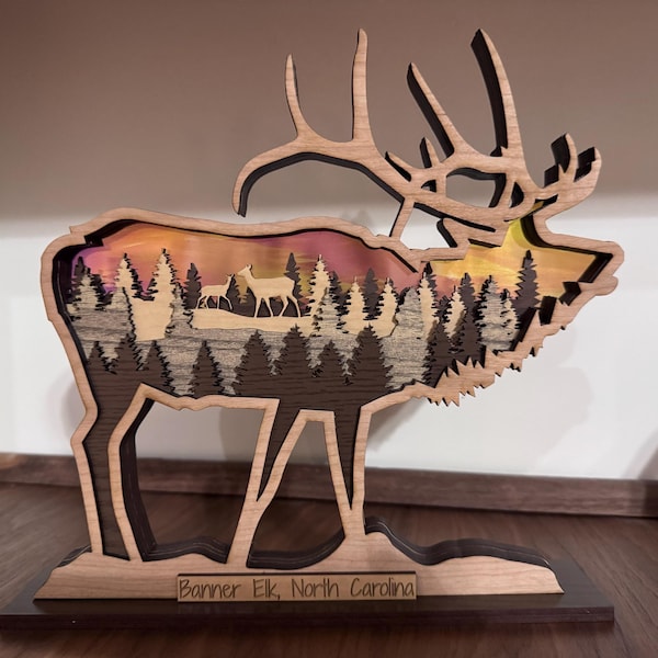 Unique Gift for Dad or Grandfather, Layered Wood Art Elk Suncatcher ...