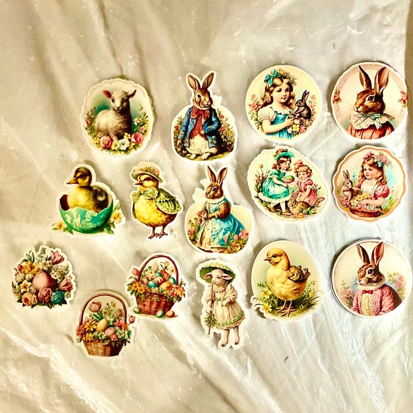 Victorian Easter Sticker Pack, Vintage Easter Stickers, Bunny Rabbit ...