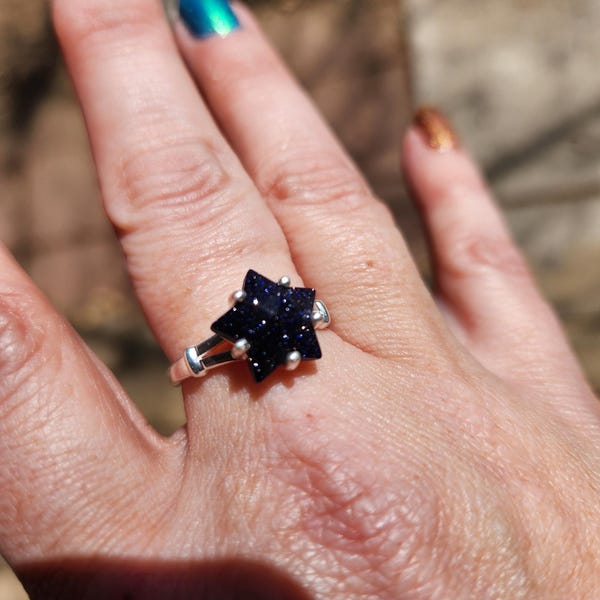 Antique Blue Sunstone Star Ring, 925 Sterling Silver Ring, Handmade ...