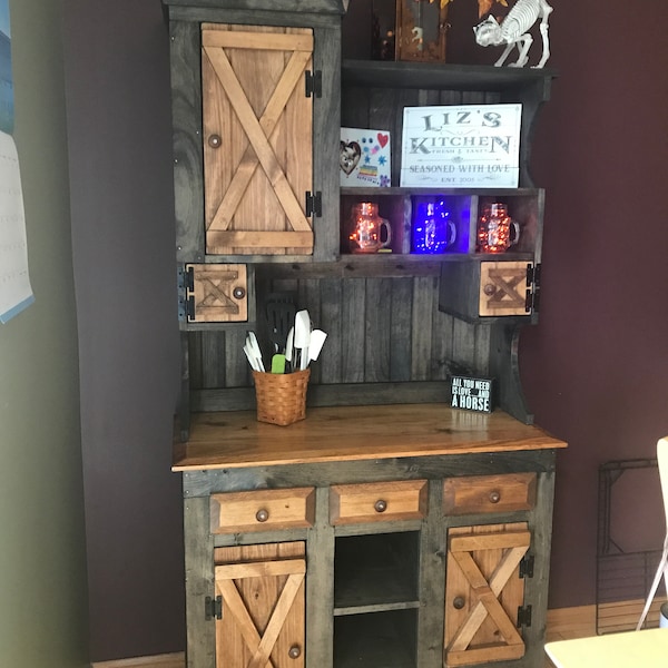 Rustic Farmhouse Step Back Cabinet: Pine Hutch Buffet - Etsy