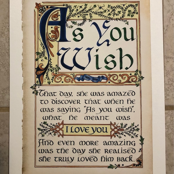 The Princess Bride as You Wish Quote Calligraphy Art Download ...