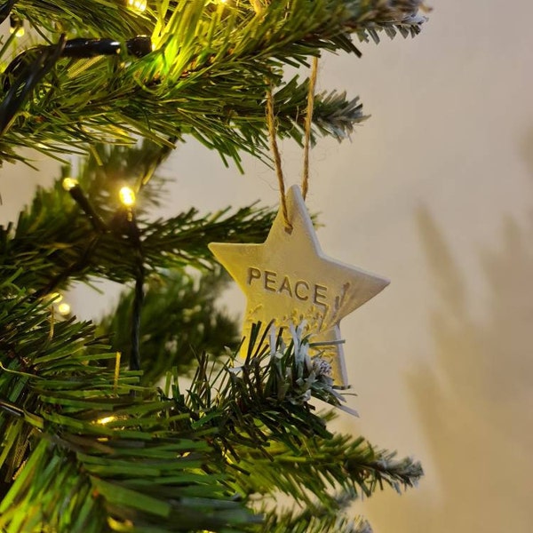 White Stars Christmas Tree Decorations, Hope Joy Love Peace Stars ...
