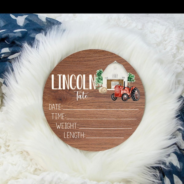 Tractor Birth Stat Sign, Birth Stat Sign, Round Wood Birth Stat Sign ...