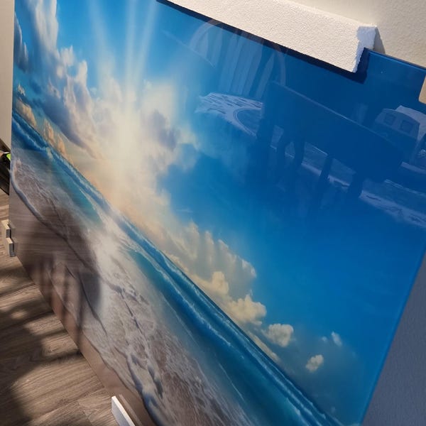 Blue Floral Glass Wall Art, Elegant Gold Flower Glass Panel, Large ...