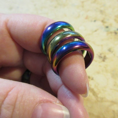 SALE Rainbow Titanium Steel Ring, Ring Size 7, 8, 10, 11, 12 Aura Crystal, Mens Ring, Woman's ...