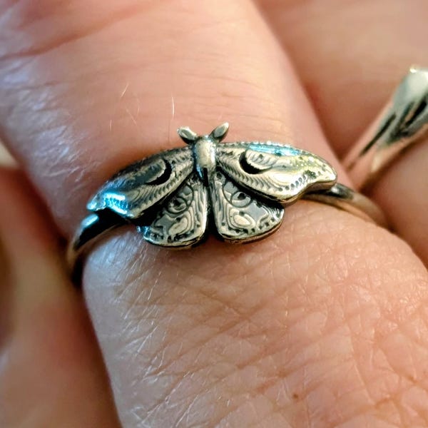 Sterling Silver Moth Ring Celestial Moth Ring Celestial Jewelry Moon ...