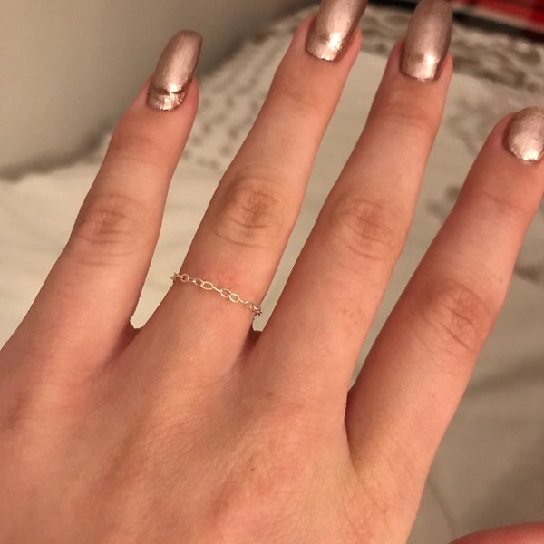 Set of 2 Sterling Silver Chain Rings, Dainty Thin Ring, Stackable ...