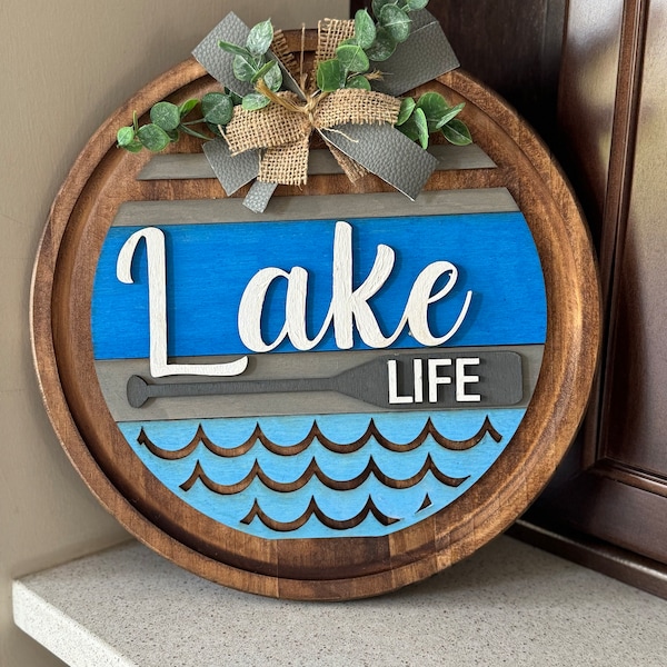 Lake Life Round Sign, Summer Decor SVG, Lake Sign SVG, Round Wood Sign ...