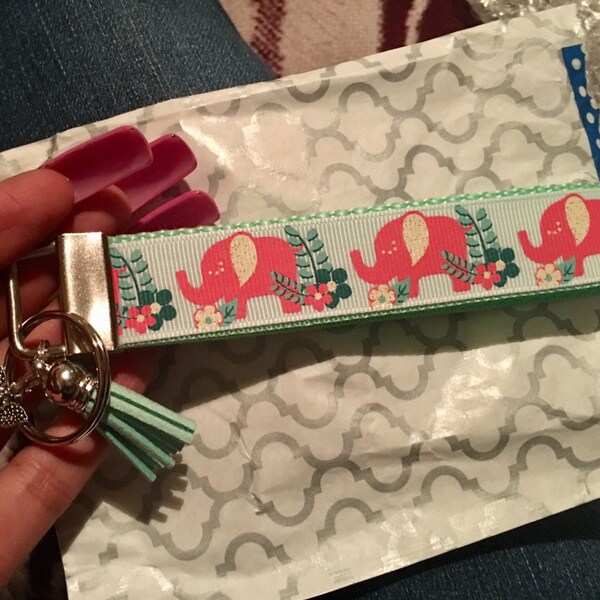 Elephant Key Fob - Pink Elephant Keychain - Elephant and Flower Key ...
