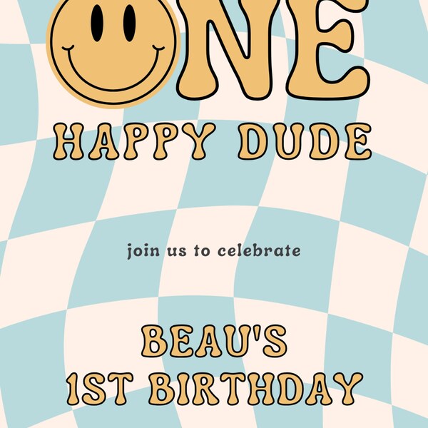 Two Cool Invitation for Girl Happy Face Invite Checkered Invitation ...