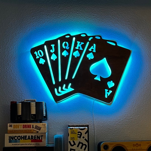 Poker Cards Wall Decor, Poker Lamp, Poker Led Sign, Straight Flush Wall ...