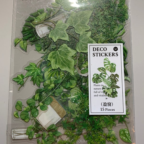 15 Pcs Potted Plants Clear Sticker, Green Leaves Clear Sticker Pack ...