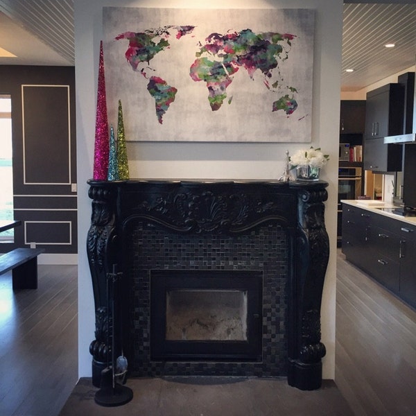 Funky World Map, Pink and Purple World Map. Bright Color World Map ...