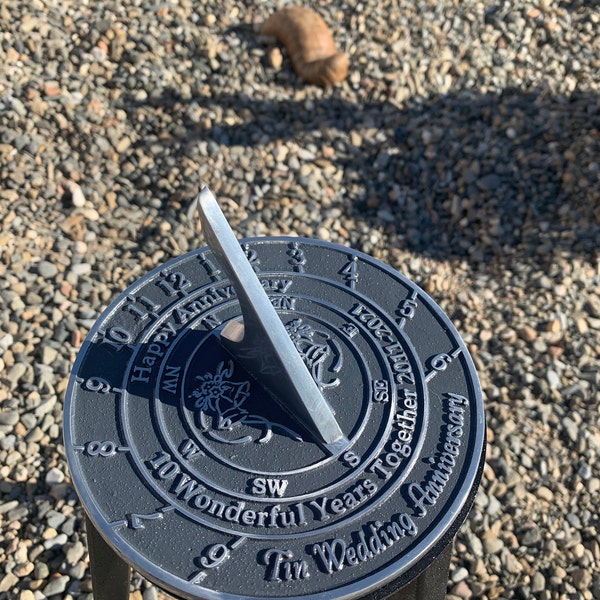 10th Tin Wedding Anniversary Sundial Gift. Great Gift for Him, Her ...