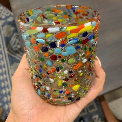 Hand Blown Mexican Drinking Glasses Set of 6 Confetti Rock Tumbler ...