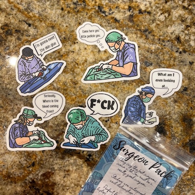 Surgeon Sticker 5-pack,funny Doctor Sticker Pack,surgeon Stickers ...