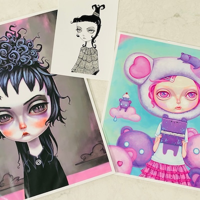 Kawaii Art Print Pastel Kei, Fairy Kei, Pastel Pink Hair, Cute Big Eyes ...