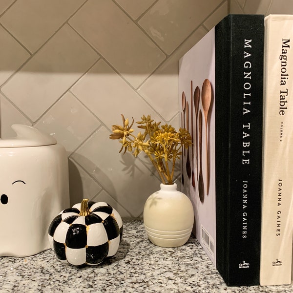 Black White Pumpkins Fall Pumpkin Table Centerpiece Checkered Fall ...