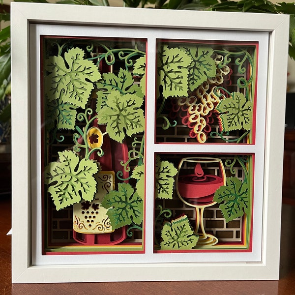 3D SVG Wine Shadow Box Layered Grape Vines, Winery Shadow Box, Wine ...