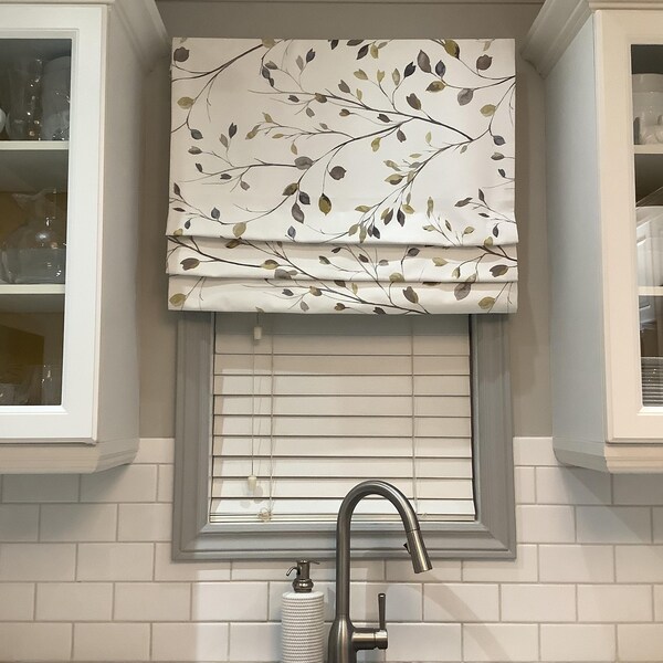 Lined Faux fake Roman Shade Valance in Holiday Pewter Fabric, Custom ...