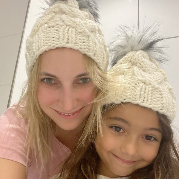 Chunky Cable Knit Hat - Family Sizes, Mommy and Me, Family Matching ...