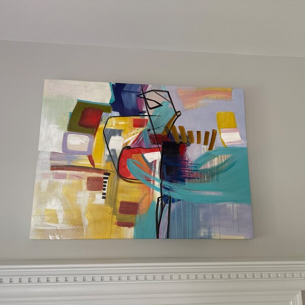 Large Colorful Abstract Painting on Canvas: Framed Modern Wall Art. - Etsy