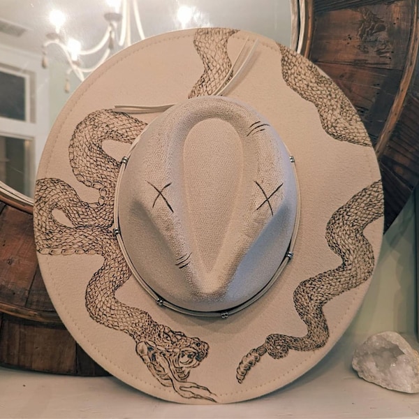 Luna Moth Hat, Hand Painted Fedora Hat, Wood Burnt Hat, Goth Cowboy Hat ...